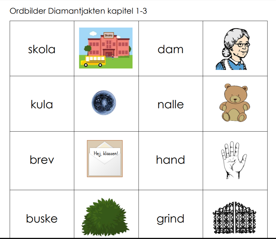 Memory och ordbilder till Diamantjakten